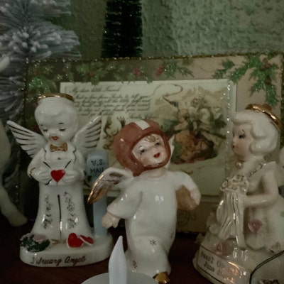 Vintage Adorable Angel Set-set of 4 Angels-white Gowns-gold Trim-mid ...