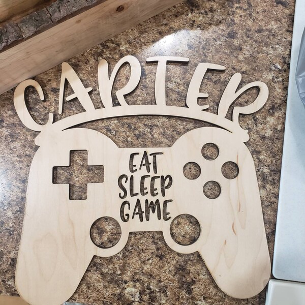 Name Sign Gamer Kids Room Sign Game Controller Boys Room Wood Sign ...