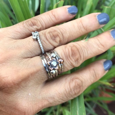 Stud Stack Ringstud Ring Spinel Stack Ring Hammered Square Etsy