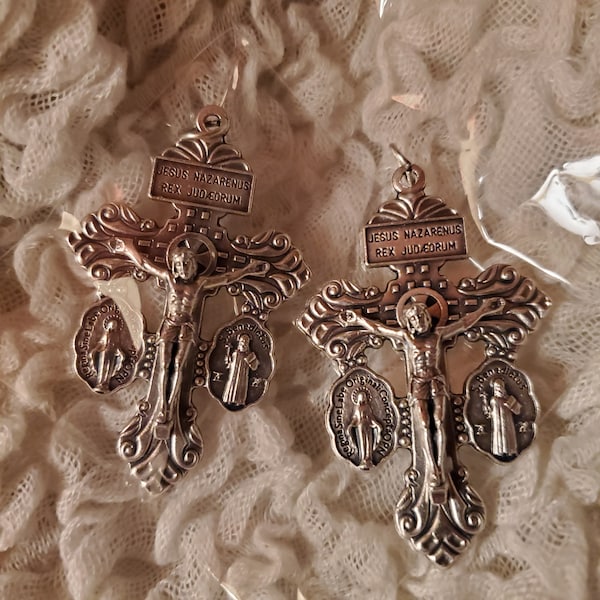 DOUBLE Pardon Crucifix Set of 2 Cross SPECIAL ITALY Miraculous Medals ...