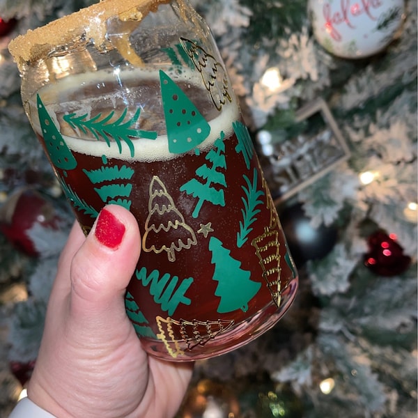 Christmas Beer Can Glass / Christmas Tree Gift Idea / Iced Coffee Cup ...