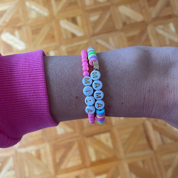 Pink Funfetti Heishi Bracelet, Name Bracelet, Heishi Bracelet ...