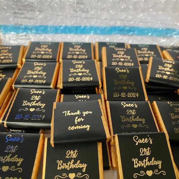 Personalised Happy Birthday Party Favours Chocolate Favours Black ...