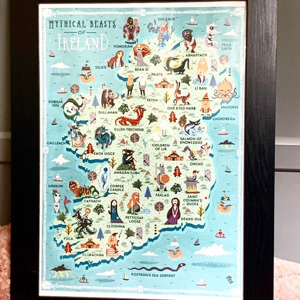 Illustrated Map, Mythical Beasts of Ireland, A3 Art Print - Poster - Etsy