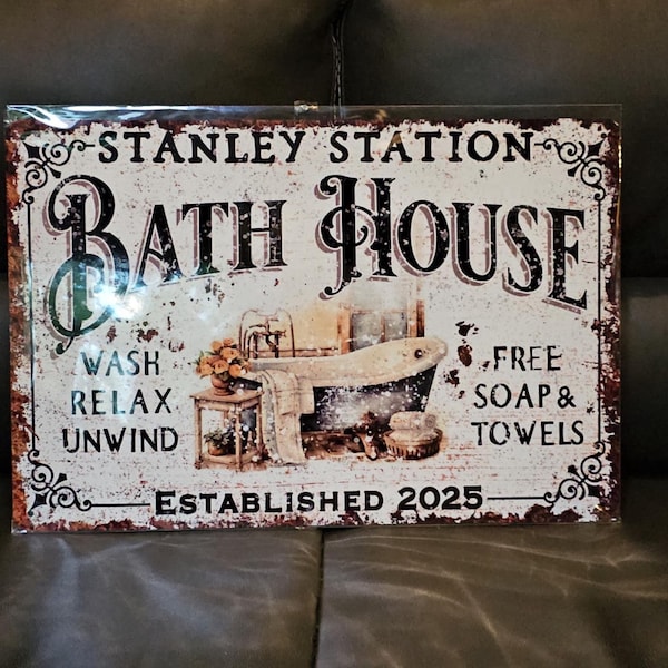 Personalized Custom BATH HOUSE Metal Bathroom Sign Decoration Modern ...