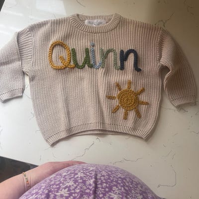 Embroidered Personalized Sweater, Large Embroidered Letter, Checkered ...