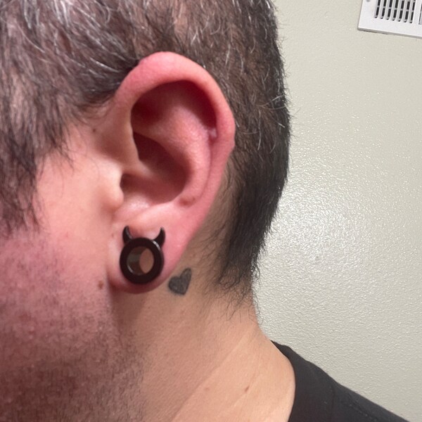 Devil Horns Black Steel Ear Plugs Gauges Tunnels Pair Horned God Satan ...