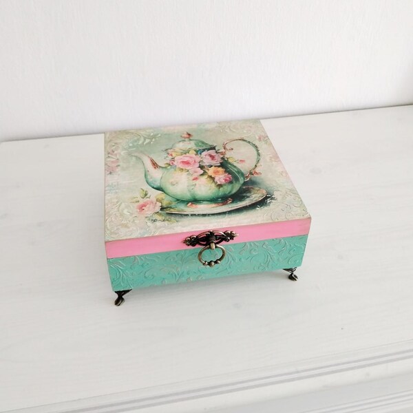Vintage Tea Box, Tissue Box and Tray| Tea Box With 9 Compartments ...