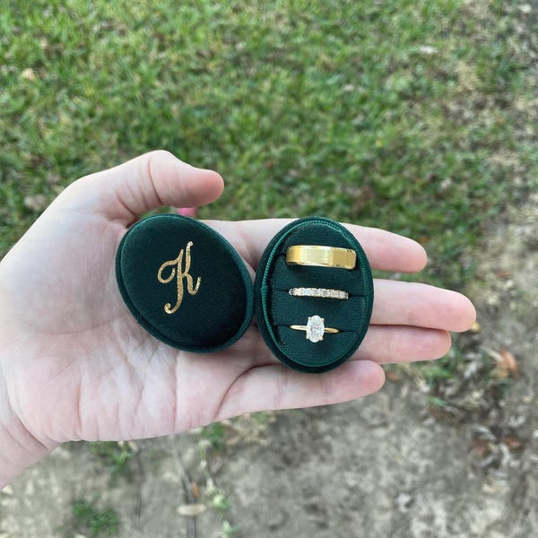 Custom Velvet Ring Box White | Custom Wedding Ring Box, Triple Slot ...