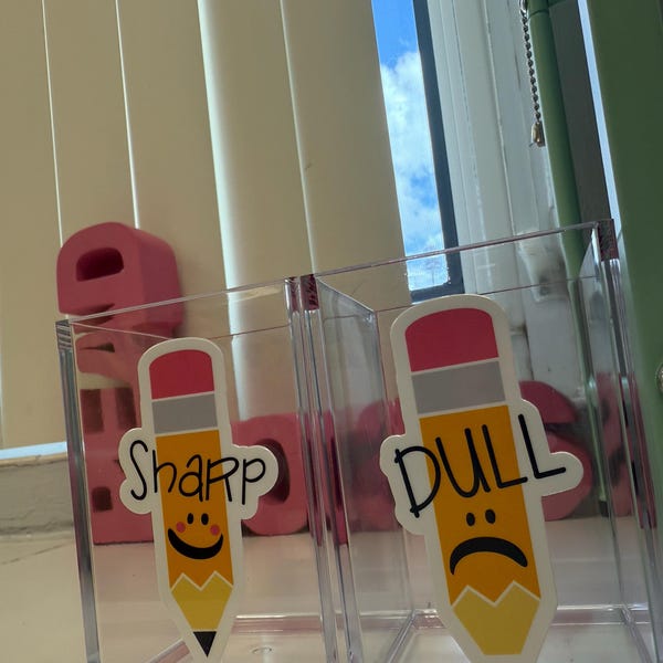Sharp Dull Pencils Sticker Set - Waterproof Pencil Cup Labels for ...