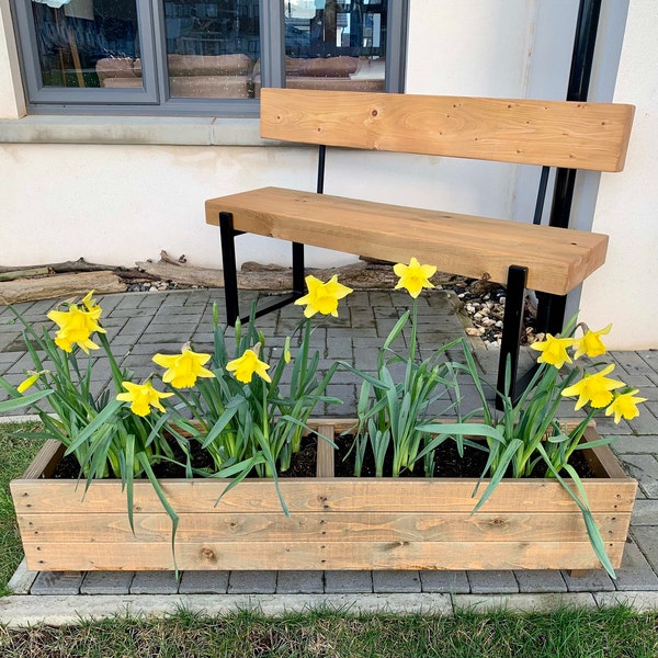 Industral Style Garden Bench With Handmade Black Steel Box Legs | Solid Wood Sleepers | Square ...