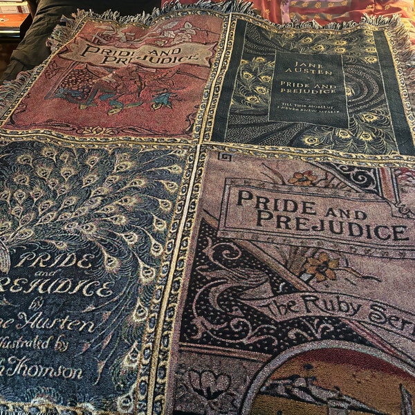 Vintage Book Covers Blanket, Woven Jane Austen Book Throw Blanket, Anne ...