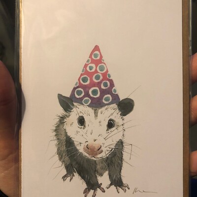 Birthday Party Opossum Possum Blank Greeting Card, Note Card, Thank You ...