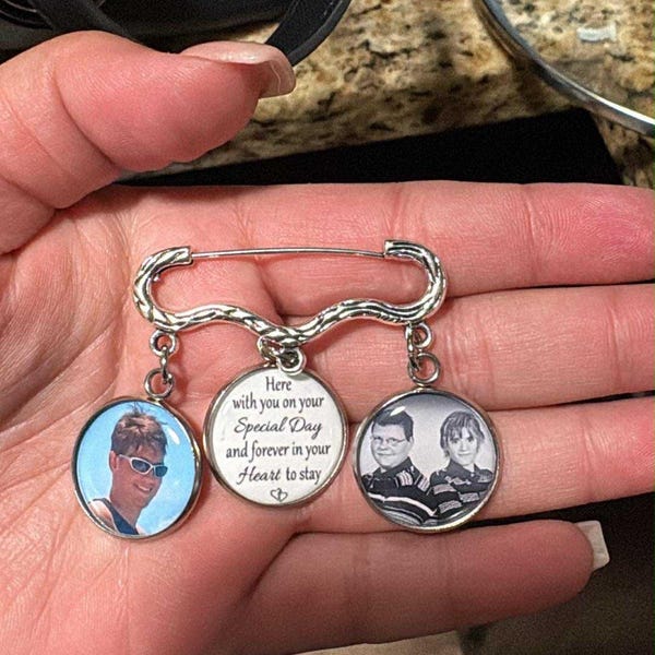 Memorial Photo Picture Wedding Bouquet Charm, Double Sided, Pin to ...