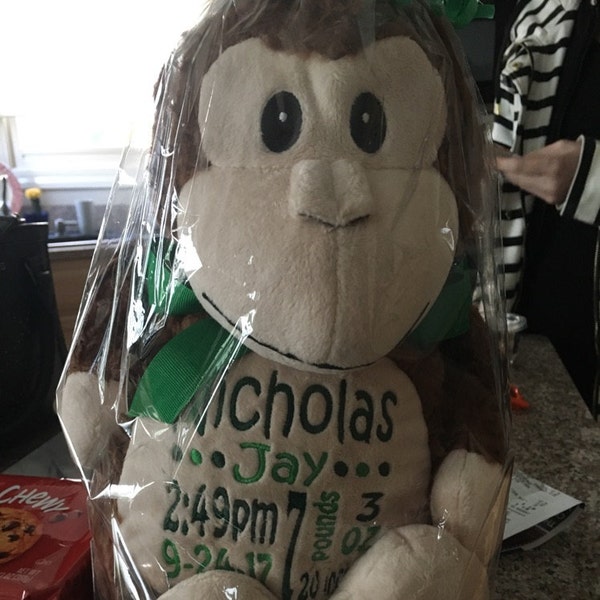 Personalized Baby Gift, baby Cubbies Huggles the Monkey, Birth ...
