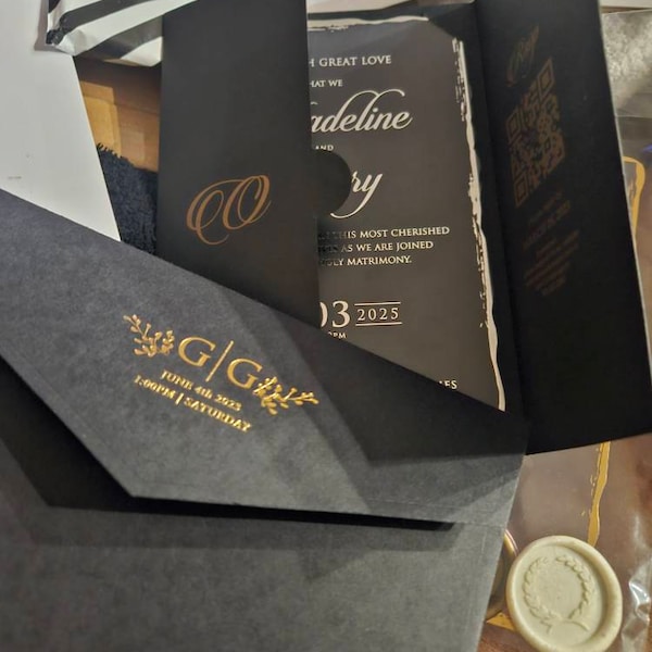 Acrylic Wedding Invitation With Gatefold Jacket, Dark Green and Gold ...