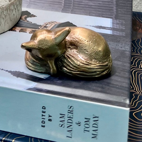 2-1/2" Antiqued Brass Sleeping Fox Paper Weight, Fox Gift, Fox Lover ...