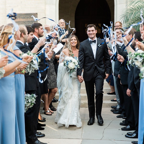 50 Personalized Ribbon Wands, Gray and Blush Wedding Wands, Wedding ...