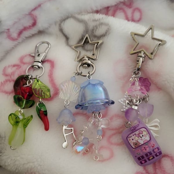 Y2k Deep Sea Dark and Light Blues Jellyfish Aesthetic Beaded Keychain ...