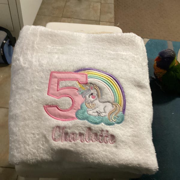 Cute Rainbow Unicorn Embroidery Design With Applique Number 5, Baby ...