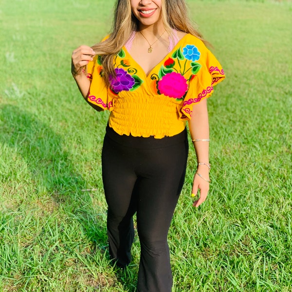 Mexican Embroidered Floral Top. Size S - 2X. Floral Butterfly Sleeve ...