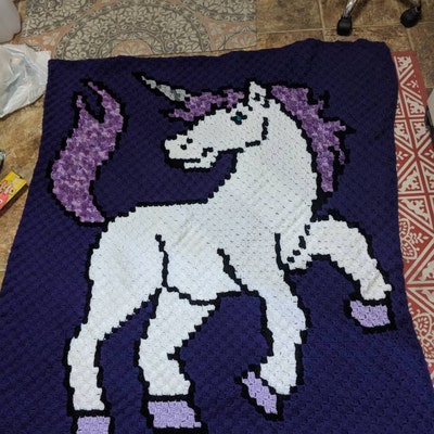 UNICORN C2C Crochet Graph With Row by Row Color Chart Instructions. - Etsy