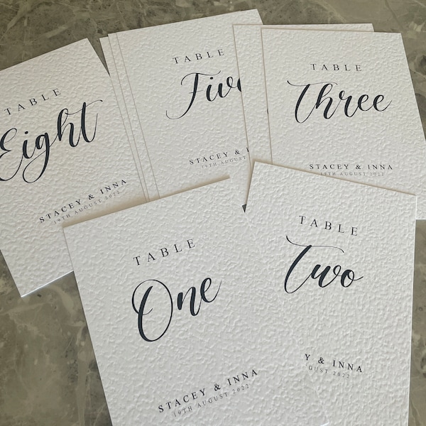 Personalised Printed Wedding Table Numbers | Cardstock Table Numbers ...