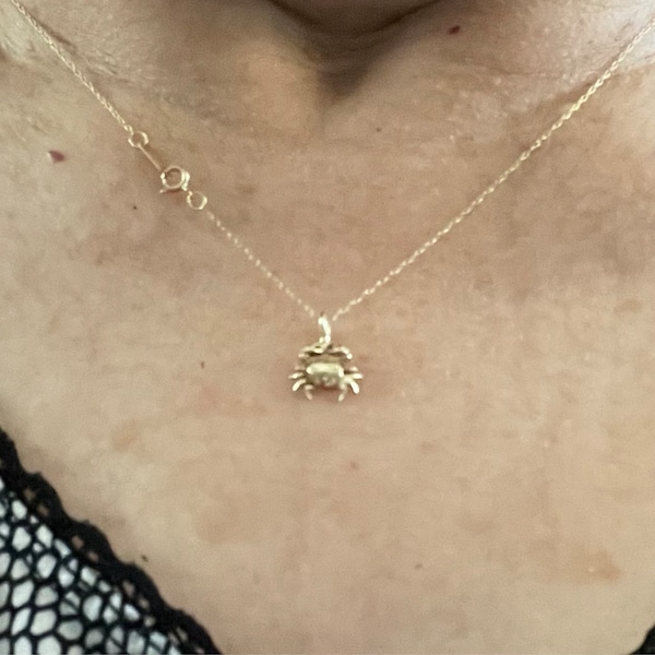 Gold Crab Necklace • 14K Gold Crab Charm Necklace • Solid Gold Cute ...
