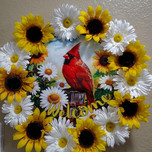 Cardinal Wreath Sign, Wreath Sign, Cardinal Sign for Wreath, Sunflower ...
