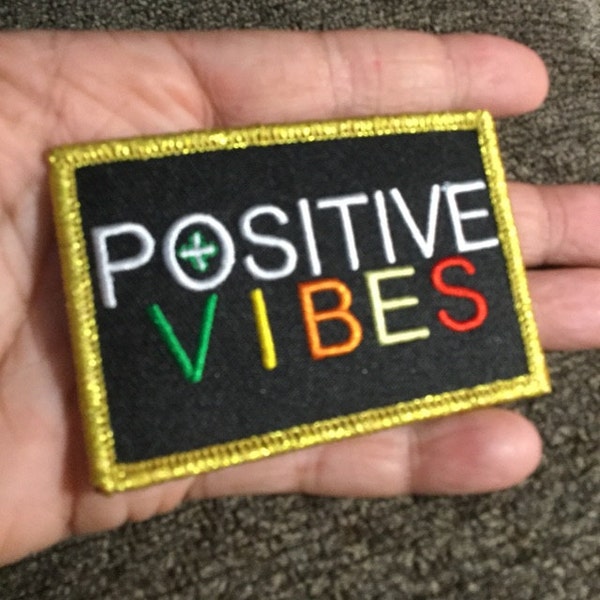 Motivational Emblem "positive Vibes" Colorful Patch With Metallic Gold ...