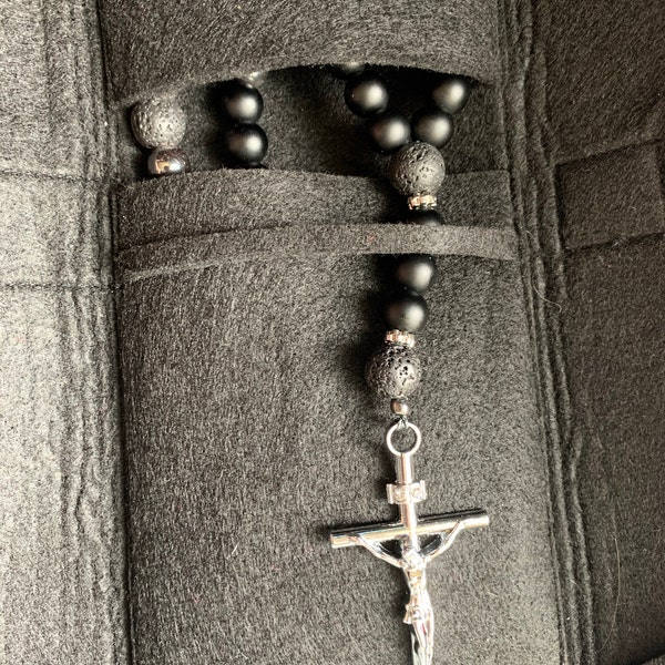 Men's Genuine Shungite Rosary, Catholic Rosaries, Prayer Necklace, Dad ...