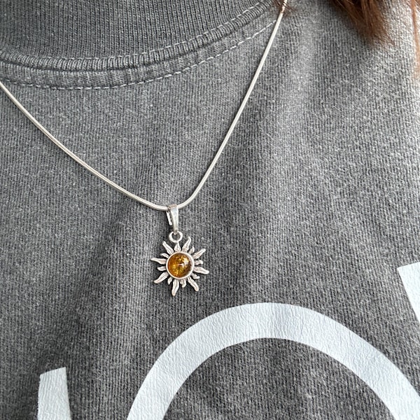 Sun Pendant. Baltic Amber Sun Pendant, Sterling Silver, Cognac Color ...