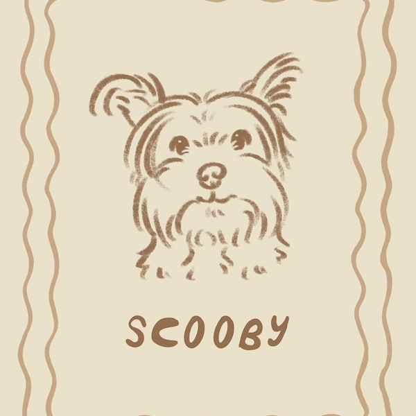 Funky Custom Dog Portrait, Colorful Digital Pet Prints, Cute Line ...