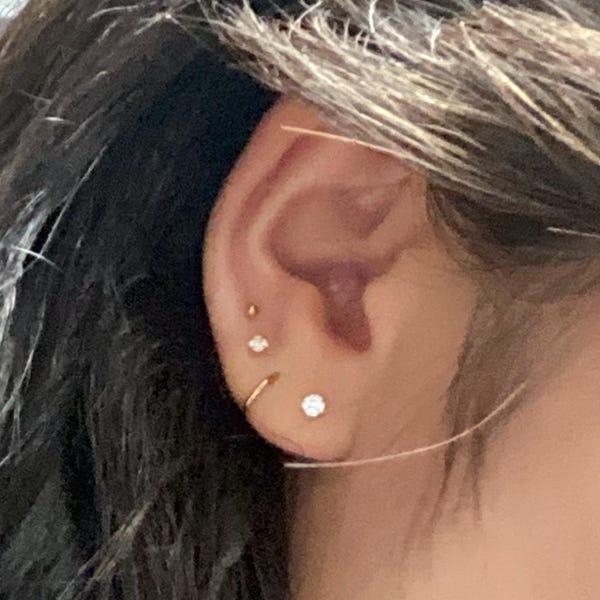 Triple Forward Helix, 16g, 2mm 3mm 4mm Balls, Labret Studs, 6mm Flat ...