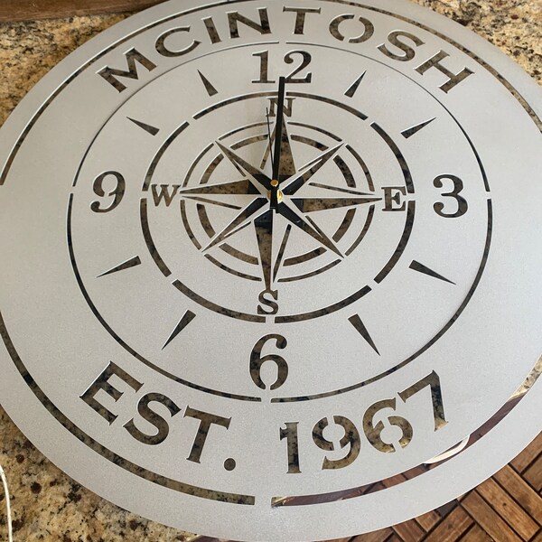Personalized Compass Rose Metal Clock - Nautical Wall Art ...