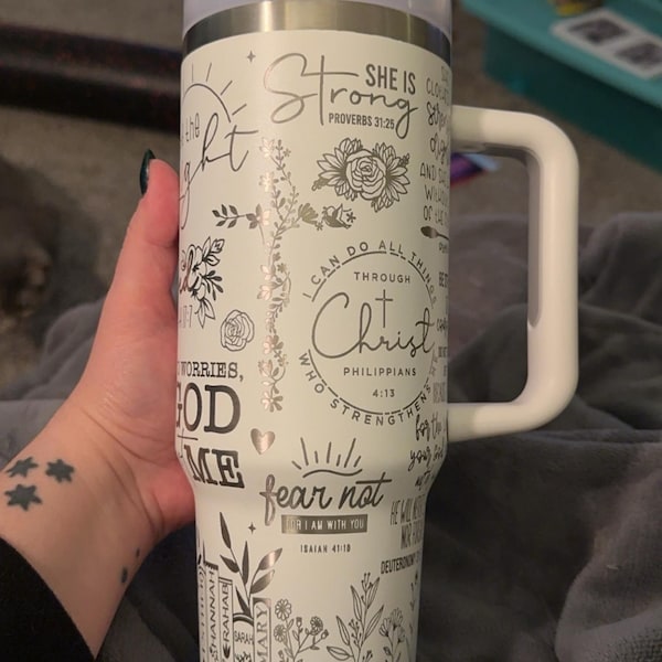 Bible Verses Engraved Tumbler | Cup Holder Friendly Travel Mug | Vacuum ...