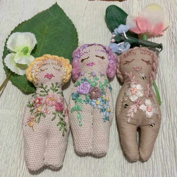 Hand Embroidered Girl Hiding Behind Flowers. Quirky Embroidered Hair 3D ...