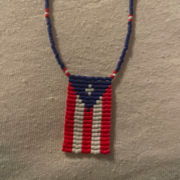 Double Strand Puerto Rican Flag Necklace, Puerto Rican Flag, Seed Bead ...