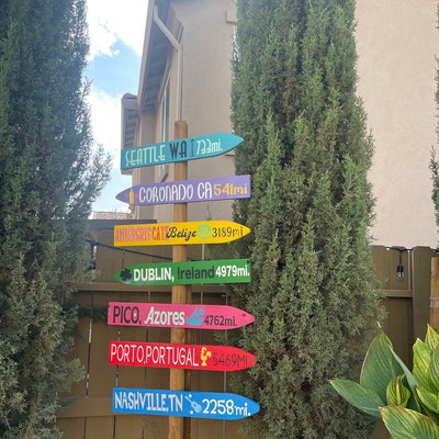 SET OF 10 Large Directional Wood Arrow Signs, Custom Mile Marker Stake ...