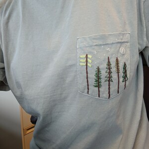 Spruce Trees Hand-embroidered Pocket Tee Shirt Unisex Short Sleeve - Etsy