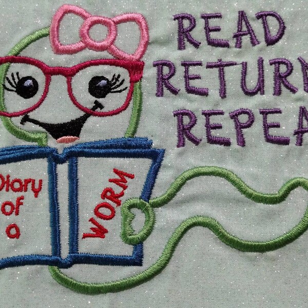 Girl Reading Bookworm Digital Machine Embroidery Applique Design 5 ...
