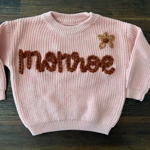 Custom Initial Flower Design Embroidered Baby and Toddler Knit Sweater ...
