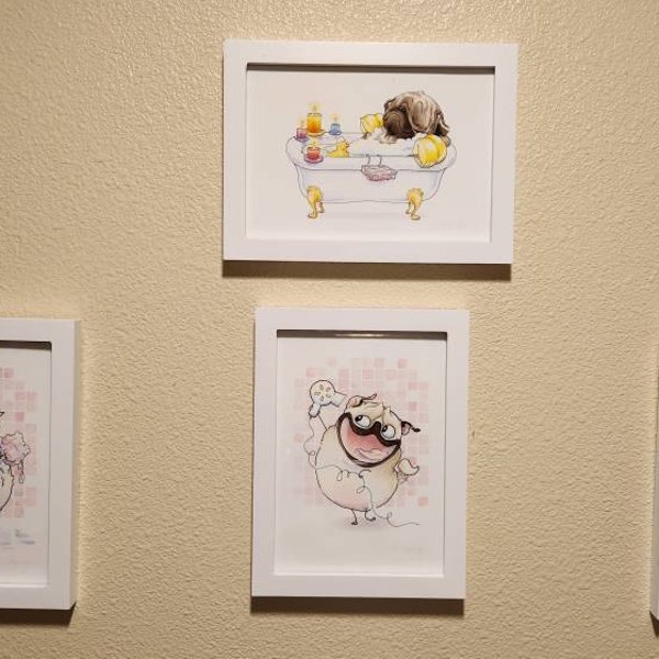 Wishbone Pugs Art Print - Funny Pug Art, Pug Thanksgiving Decor, Cute ...