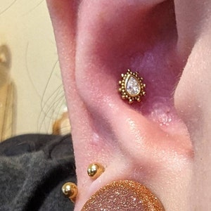 14k Yellow Gold Conch Labret Top Internally Threaded Titanium - Etsy