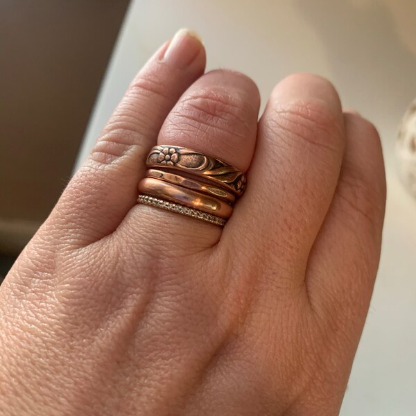 Copper Ring Set 3, Stacking Rings Copper, Textured Rings, Dandelions ...