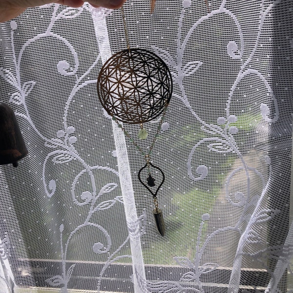 Snow Quartz Tube Torus Sacred Geometry Art, Crystal Mobile, Gold White ...