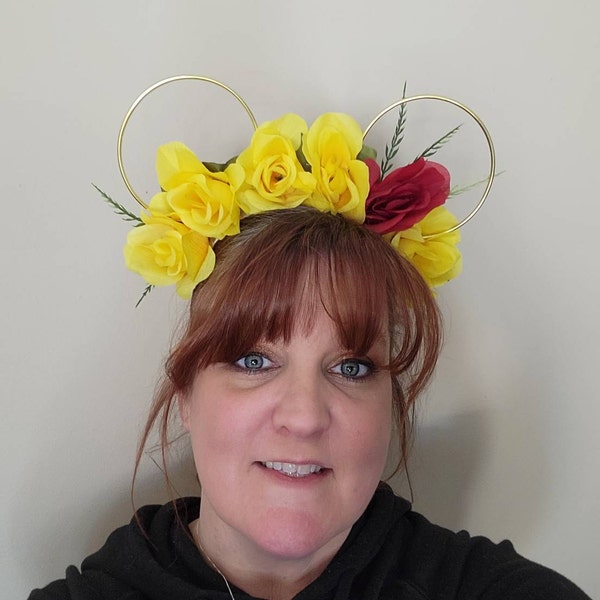 Bookworm Belle Mickey Ears | Flower Crown Ears | Beauty and the Beast ...