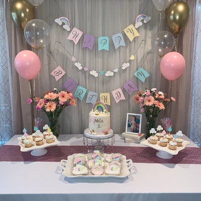 Pastel Rainbow Birthday Banner / Rainbow Happy Birthday banner - Etsy ...