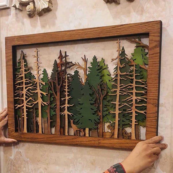 Wild Forest - Handcrafted Wooden Forest Wall Art With Layered Tree ...