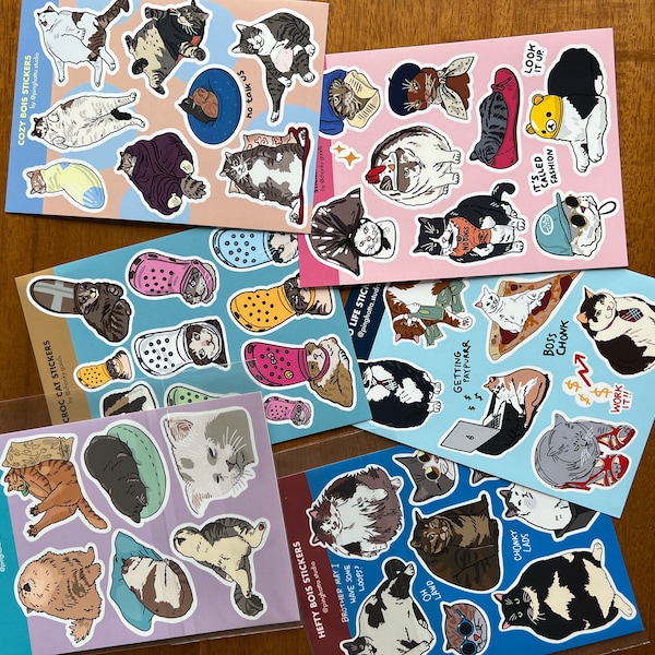 Tired Catto Sad Cat Meme Sticker Sheet – Cat Mom Gift Sticker, Sleepy ...